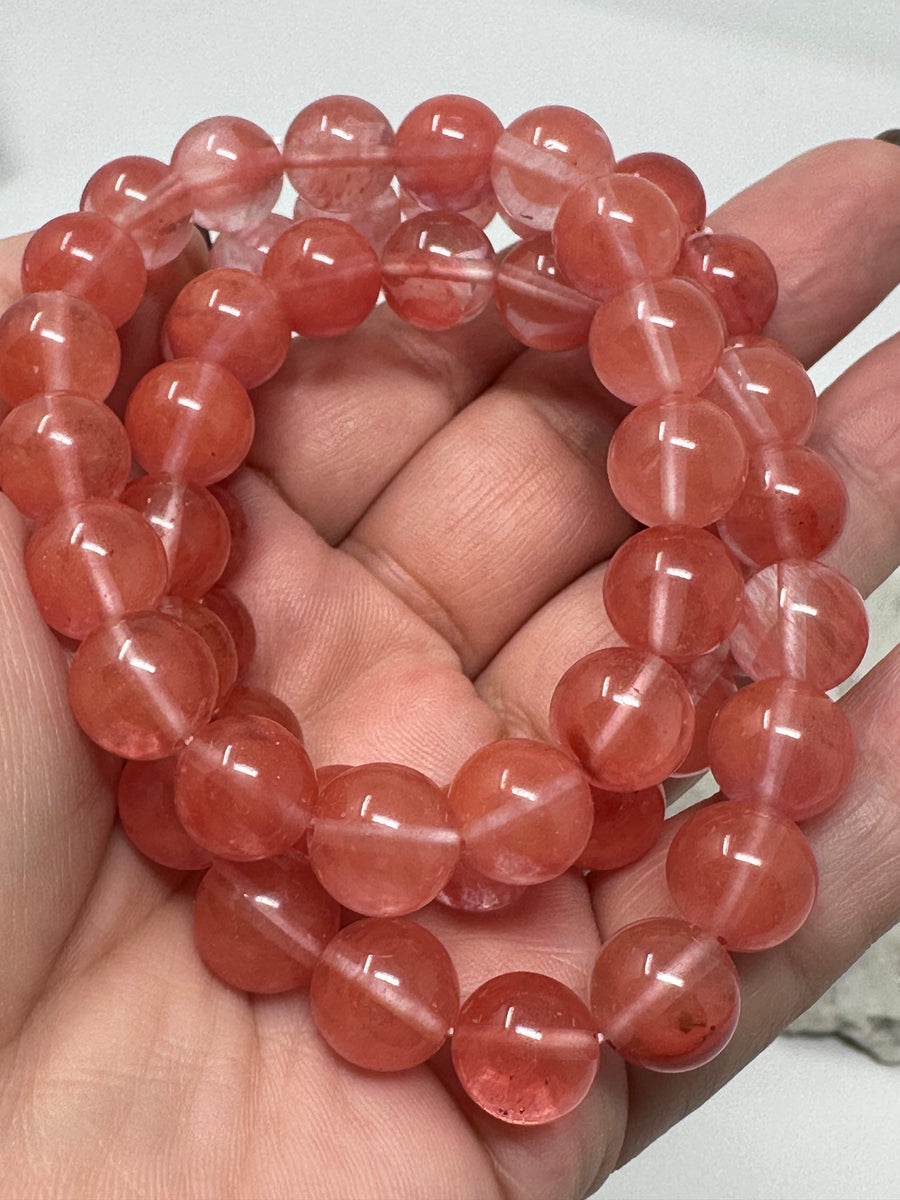 10MM Cherry Quartz Round Bracelet | World Wide Gems Minerals Beads